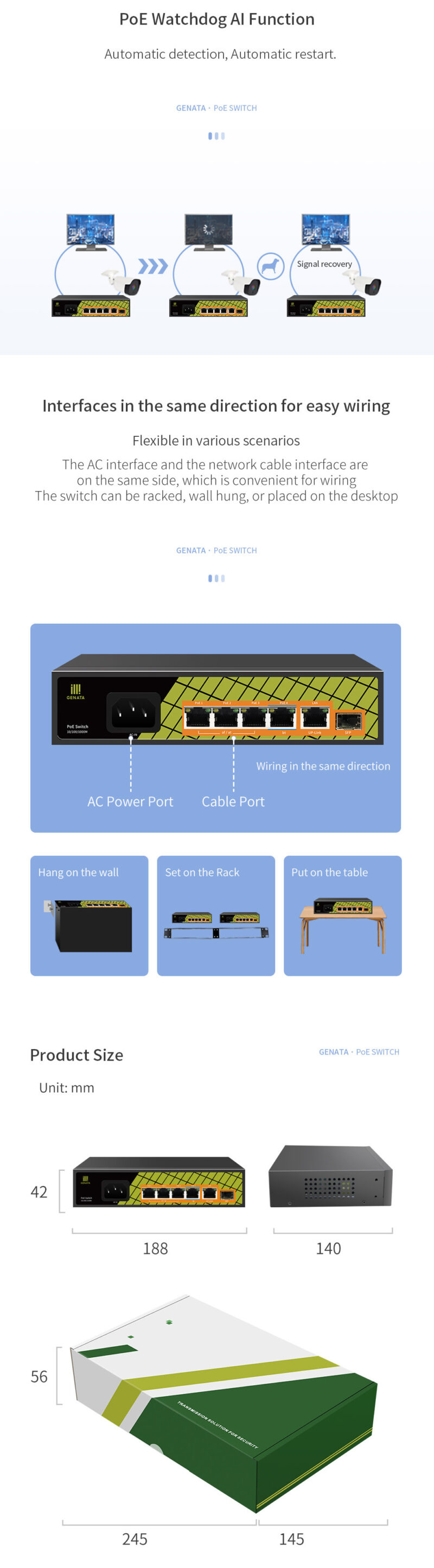 Genata GNT-P1006GA Smart 4 Port 4GE(POE)+1GE(UP-LINK)+1SFP AI Gigabit ...